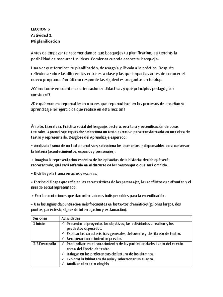 Planificación de Obras Teatrales en Clase | PDF | Teatro | Puntuación