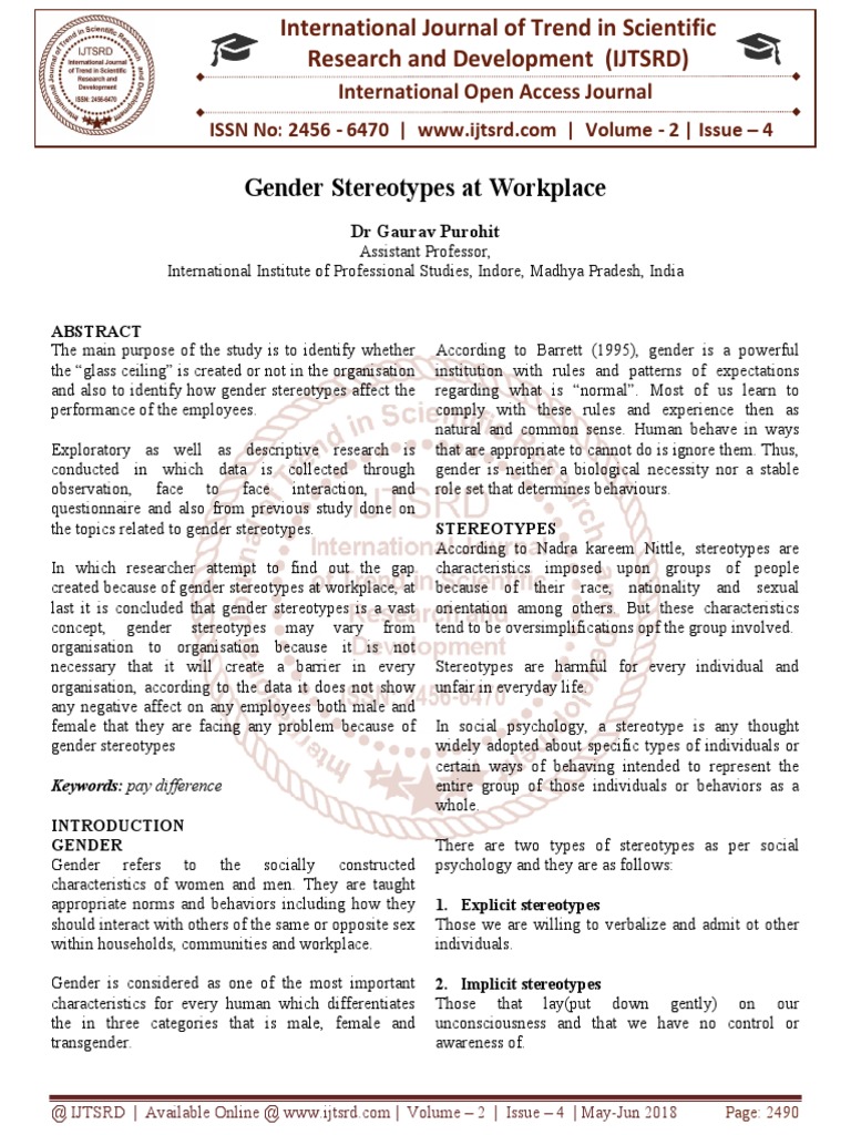 Gender Stereotypes at Workplace | PDF | Gender Role | Hypothesis