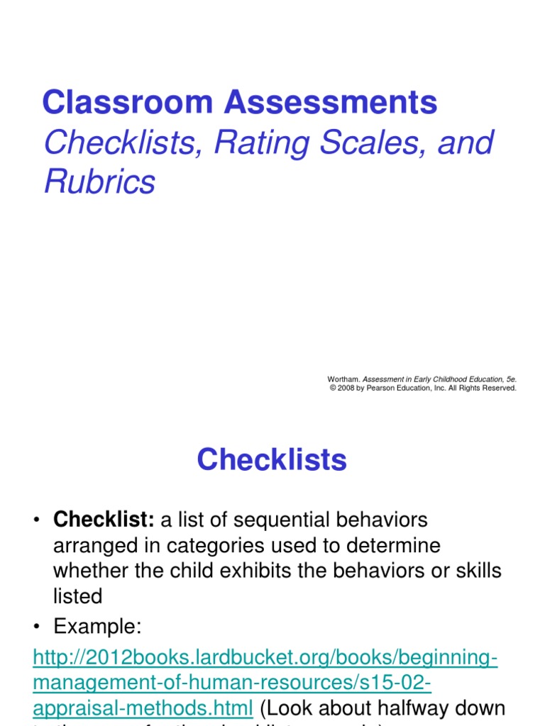 Classroom Assessments Checklists, Rating Scales, And Rubrics | Rubric ...