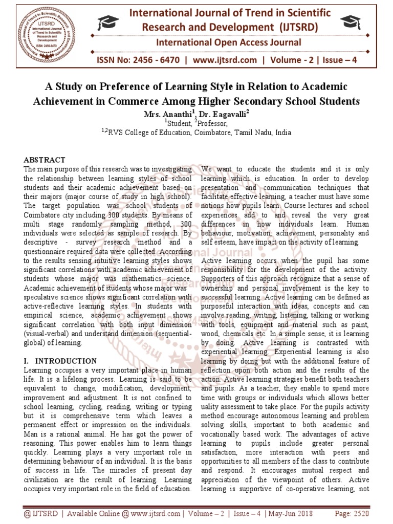 A Study On Preference of Learning Style in Relation To Academic ...