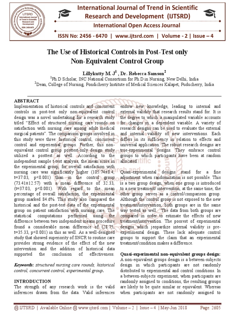 The Use of Historical Controls in Post-Test Only Non-Equivalent Control ...