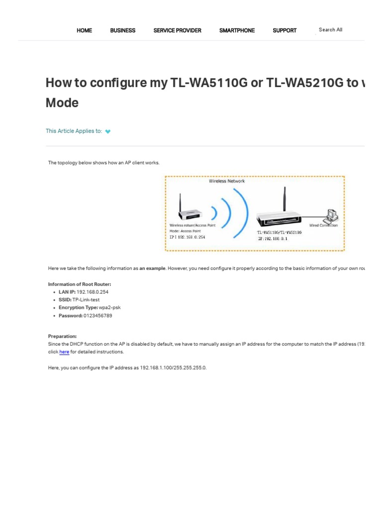 How To Configure My Tl Wa5110g Or Tl Wa5210g To Work On Client Mode