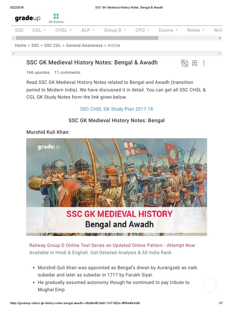 Medieval History: Bengal & Awadh Insights | PDF | Bengal | South Asia