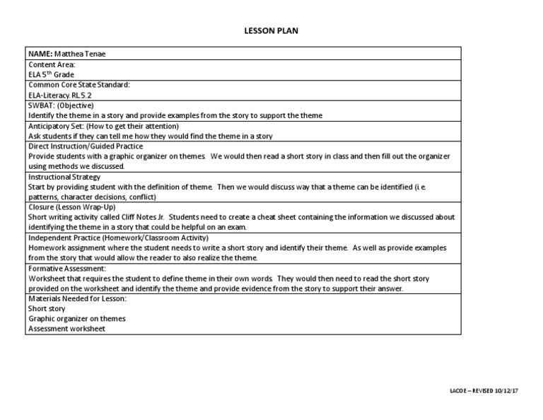 Lesson Plan Worksheet | PDF