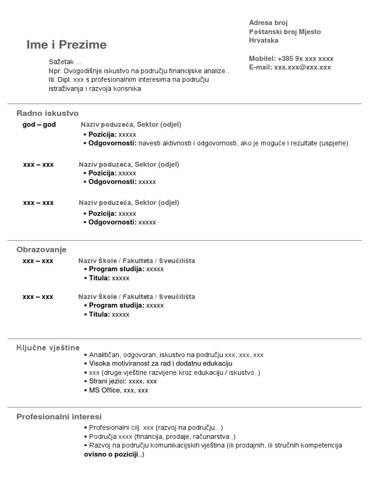 CV Template - Posao Na Dlanu3 | PDF
