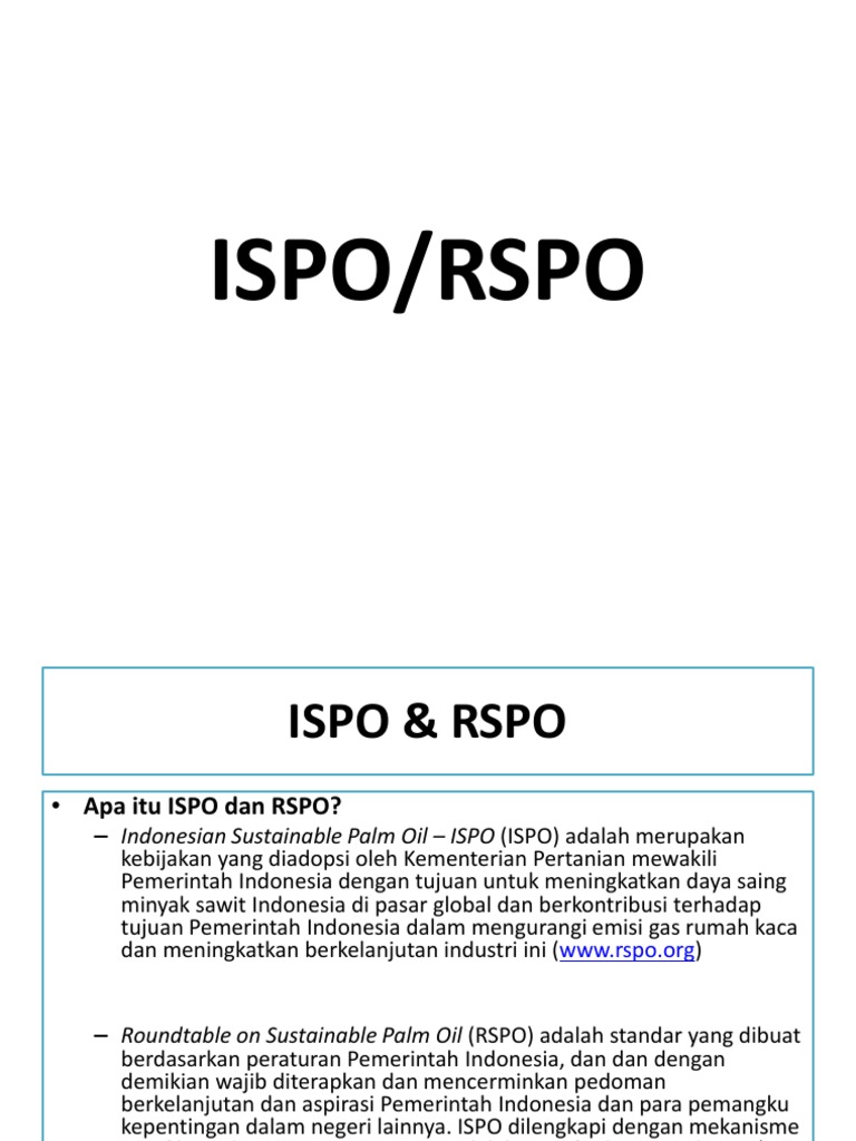 Memperbandingkan ISPO dan RSPO | PDF