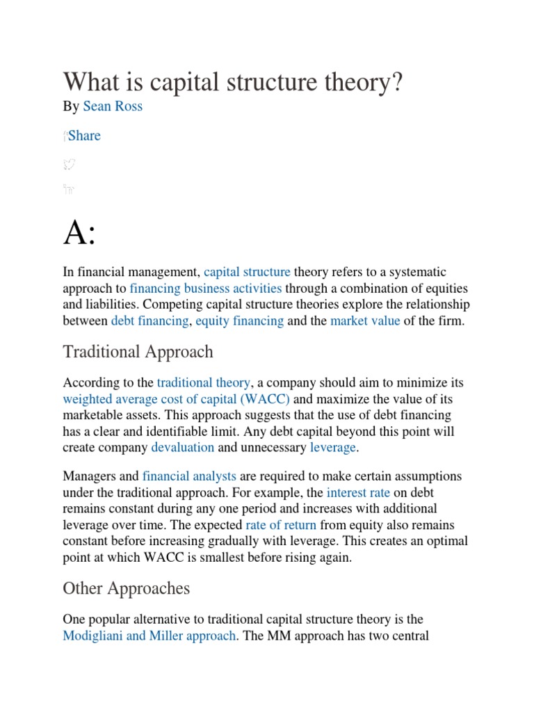 Traditional Capital Structure Theory Explained | PDF | Finance & Money ...