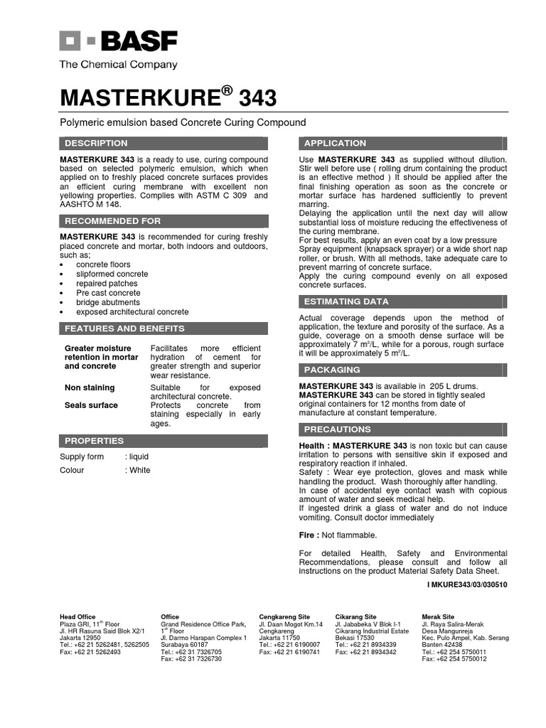 Masterkure 343 - 270810 | PDF | Mortar (Masonry) | Concrete