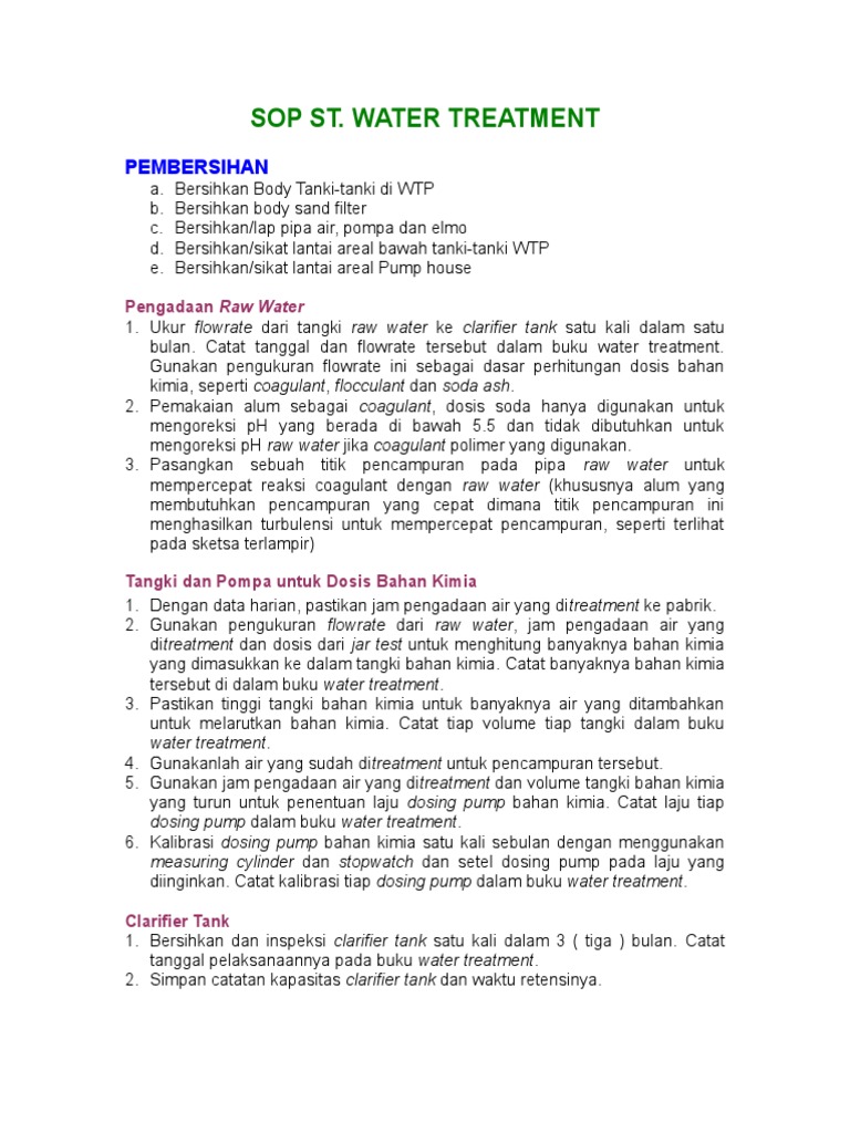 Sop Water Treatment | PDF
