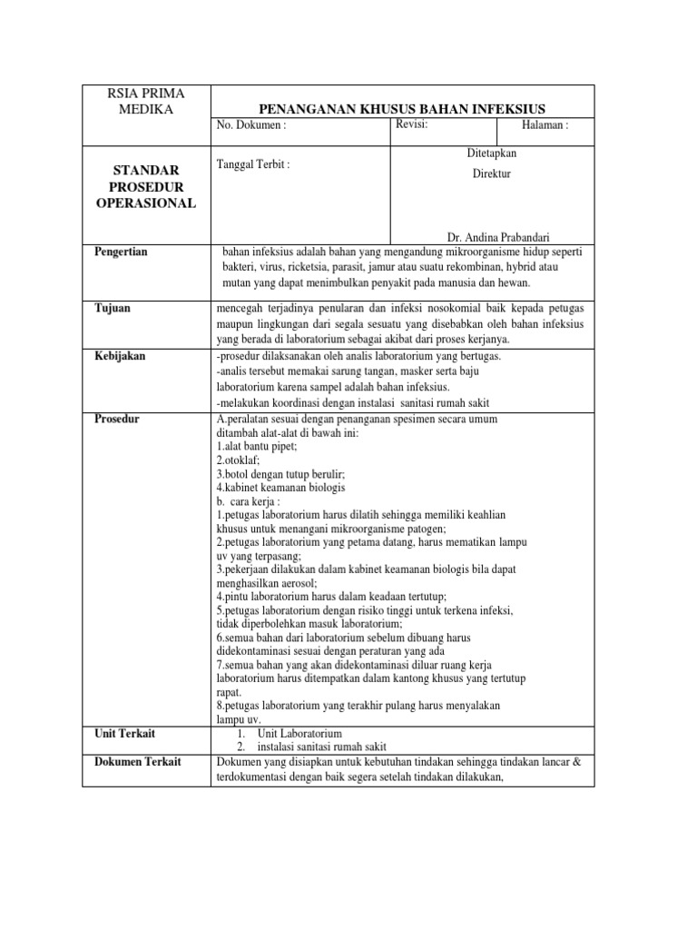SOP Penanganan Bahan Infeksius | PDF