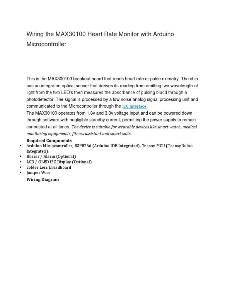 Wiring The MAX30100 Heart Rate Monitor With Arduino Microcontroller | PDF