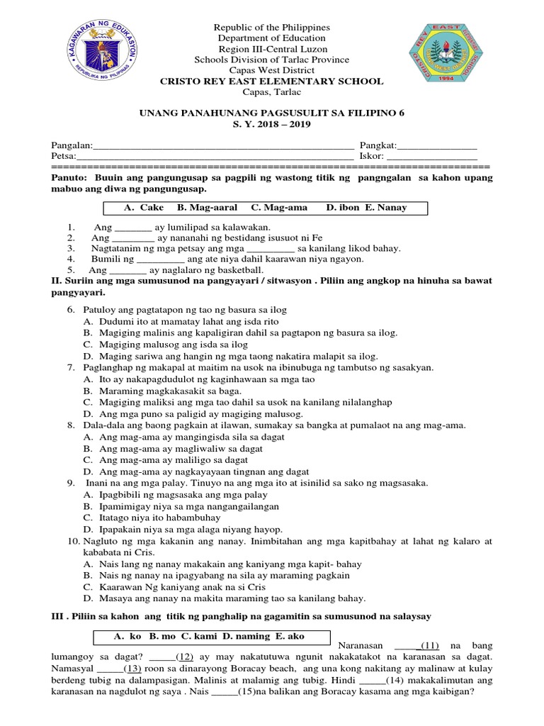 Grade 6 First Periodical Test in Filipino | PDF