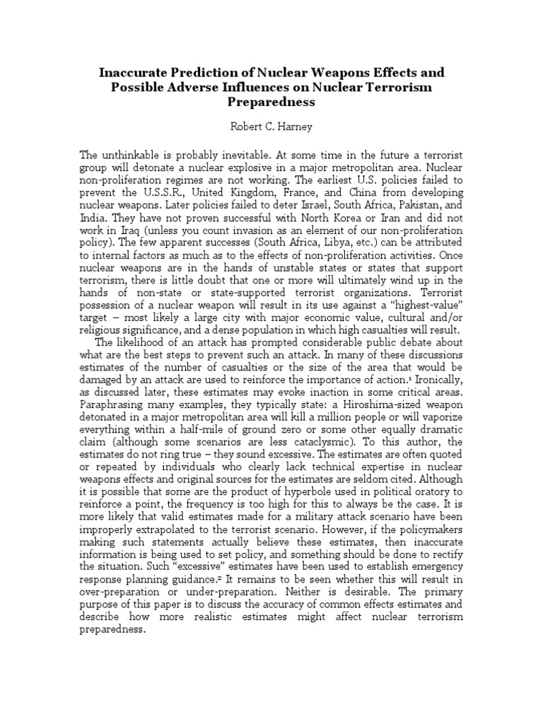 Inaccurate Effects of Nuclear Weapons Effects and Terrorism PDF | PDF ...