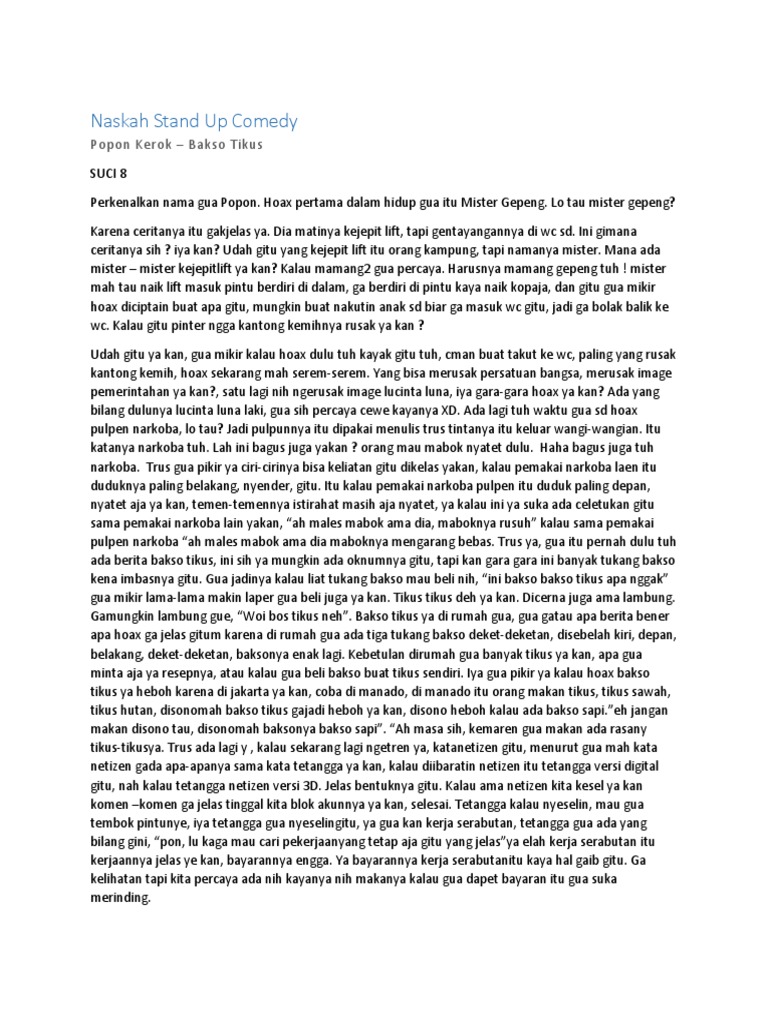 Naskah Stand Up Comedy | PDF
