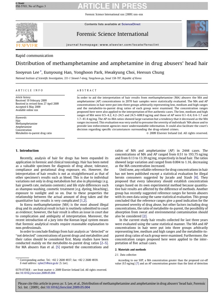 Distribution of Methamphetamine and Amphetamine in Drug Abusers Head ...