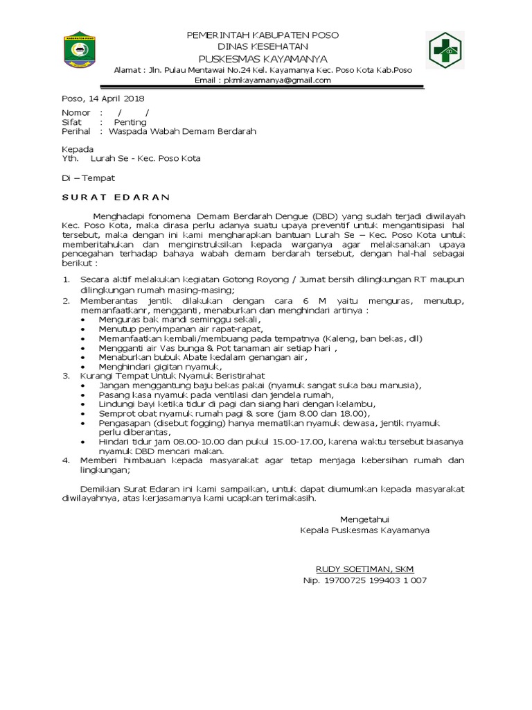 Surat Edaran Waspada Wabah Demam Berdarah | PDF