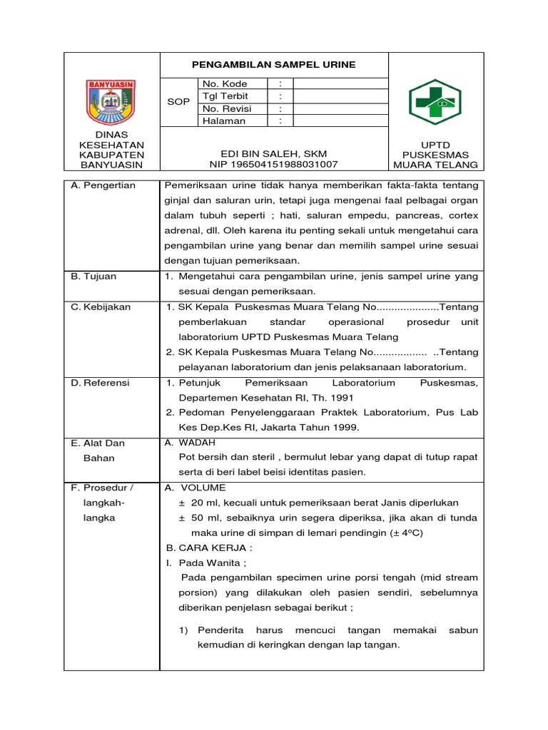 SOP Pengambilan Sampel Urine | PDF