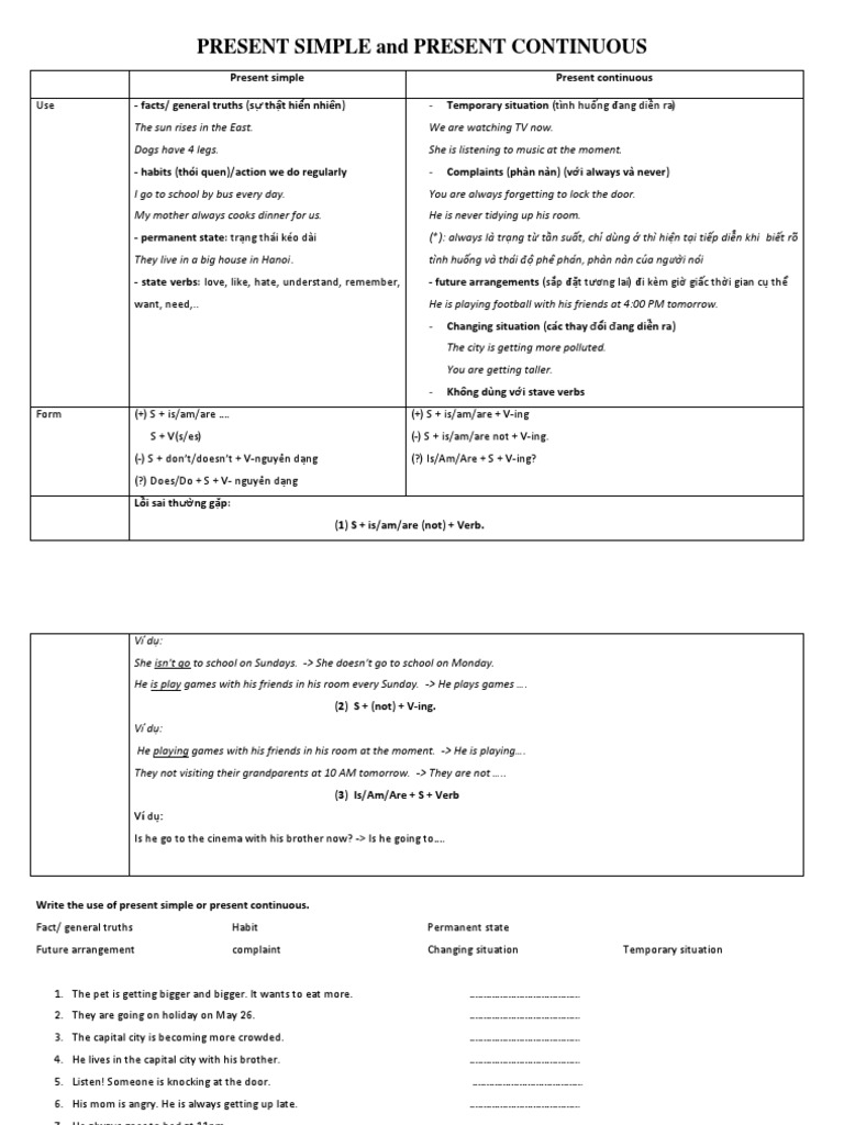 Present Simple and Present Continuous | PDF | Grammar | Language Mechanics