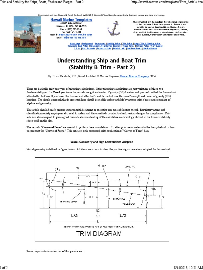Calculation of Trim | PDF | Naval Architecture | Ships