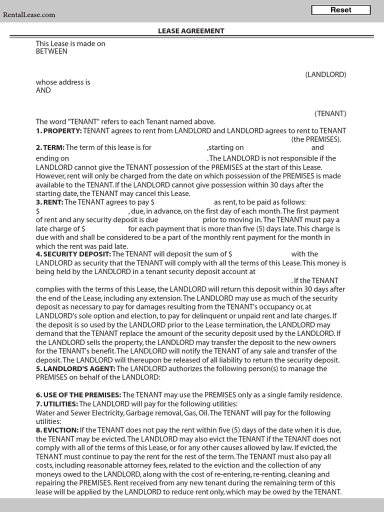 Standard Residential Lease Agreement | PDF | Landlord | Lease
