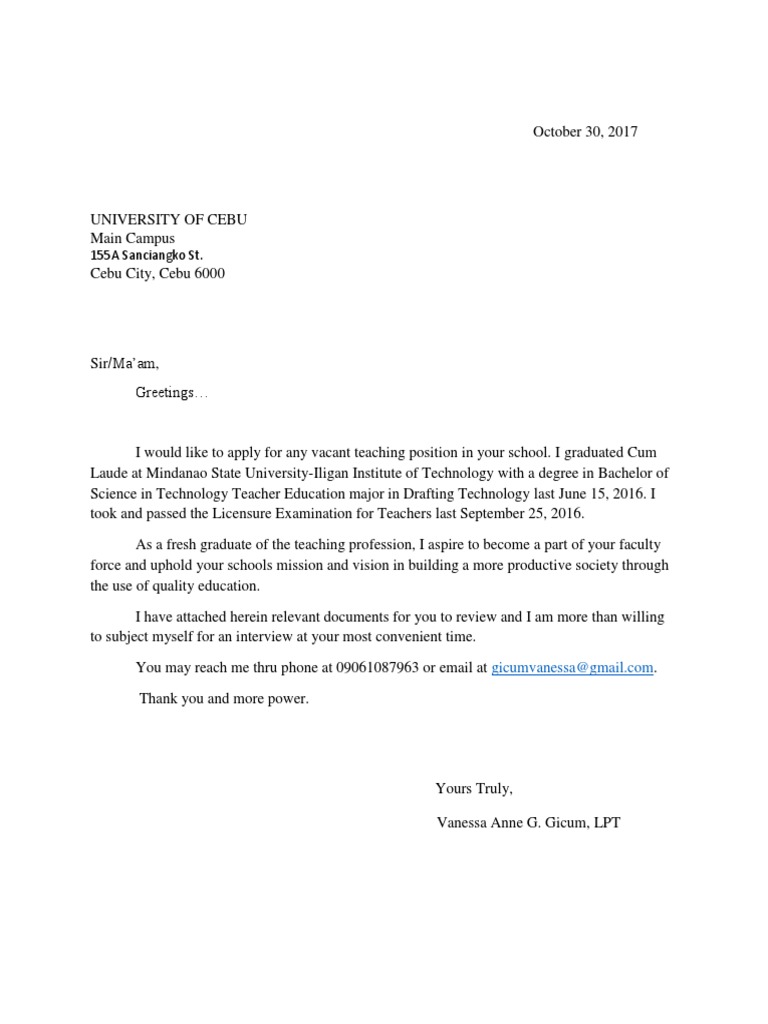 Application-Letter Teachers | PDF