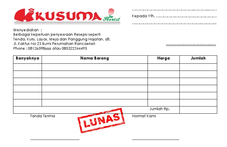 Nota Sewa Tenda dan Perlengkapan Resepsi | PDF | Griya & Taman