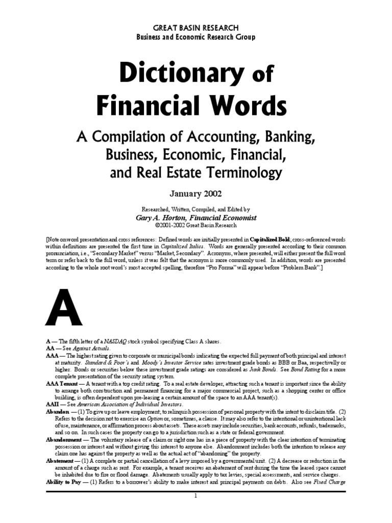 Dictionary of Financial Words | PDF | Depreciation | Bonds (Finance)