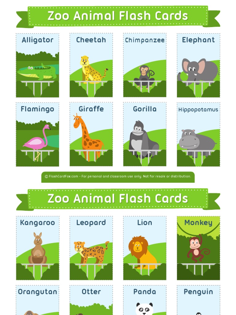 Zoo Animal Flash Cards 2x3 PDF | PDF