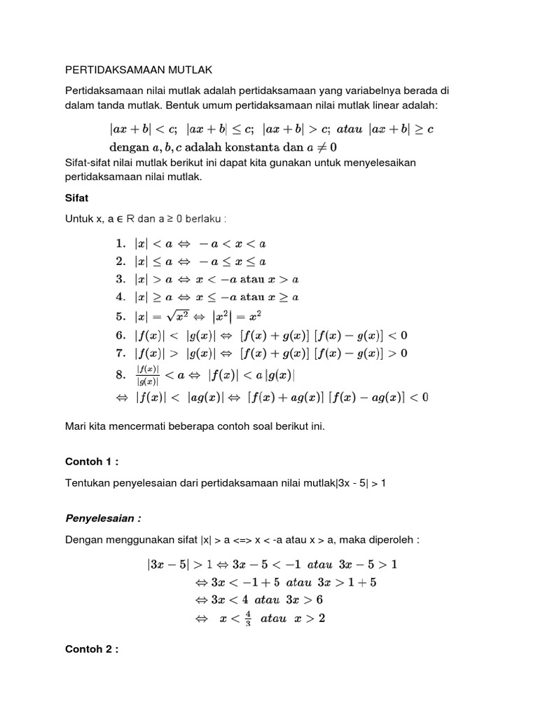 Pertidaksamaan Nilai Mutlak | PDF