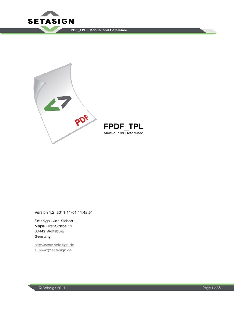 FPDF - TPL Manual 1.2 PDF | PDF | Parameter (Computer Programming) | Computer Data
