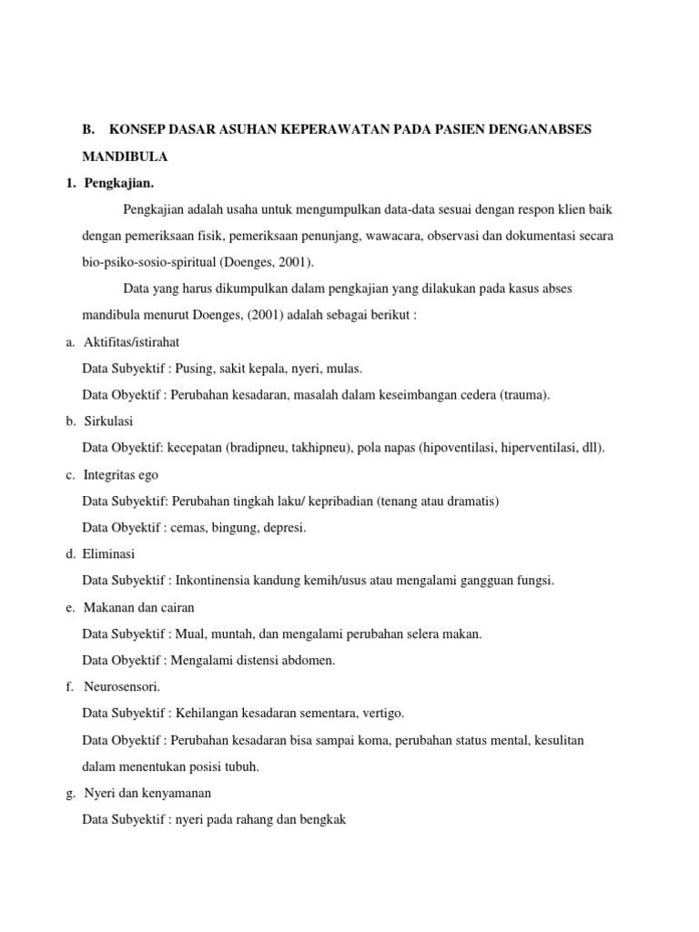 Asuhan Keperawatan Abses Mandibula | PDF | Kesehatan Holistik | Sains ...
