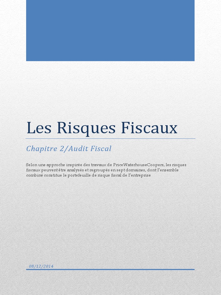 Les Risques Fiscaux-Chapitre 2 Audit Fiscal PDF | PDF | Risque | Gestion des risques