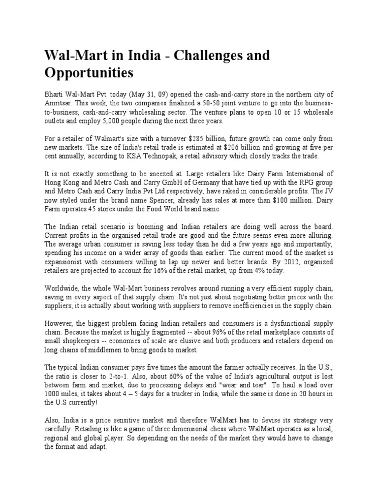 Walmart in India - Challenges and Opportunities | PDF | Retail | Supply ...