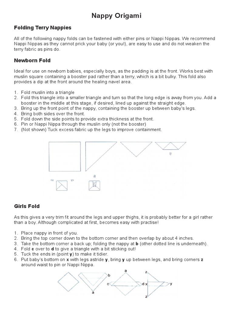 Nappy Origami: Folding Terry Nappies | PDF | Diaper | Leisure