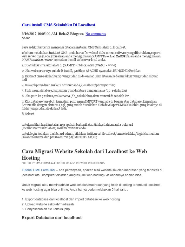 Cara Install CMS Sekolahku Di Localhost | PDF