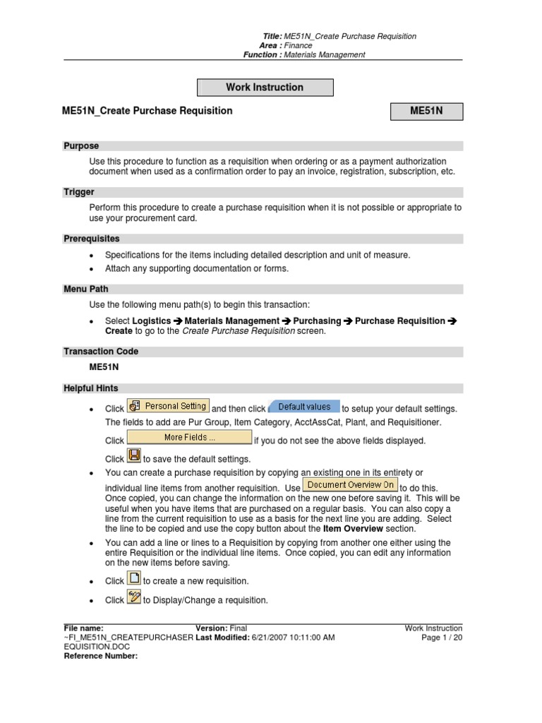 ME51N Create+Purchase+Requisition | PDF | Business | Computing And Information Technology