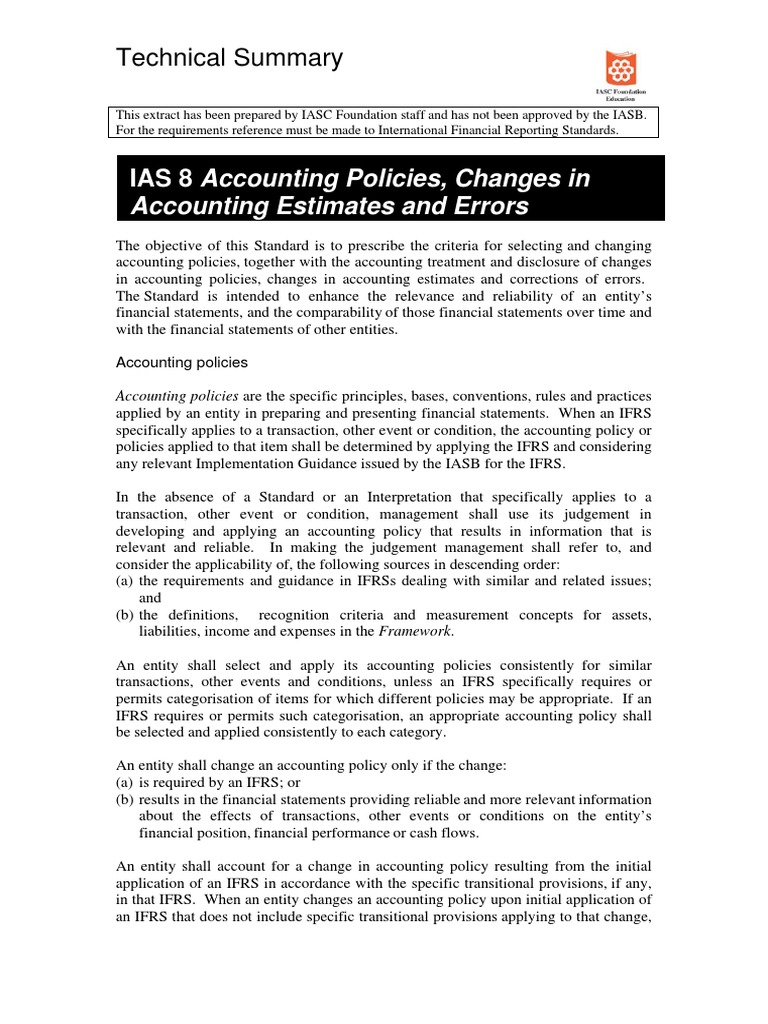 IAS 8 Accounting Policies, Changes In: Accounting Estimates and Errors ...