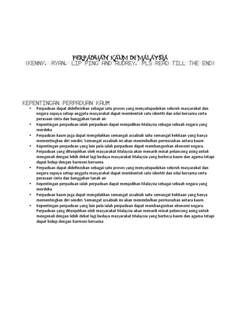 BM Lisan (Perpaduan Kaum) | PDF