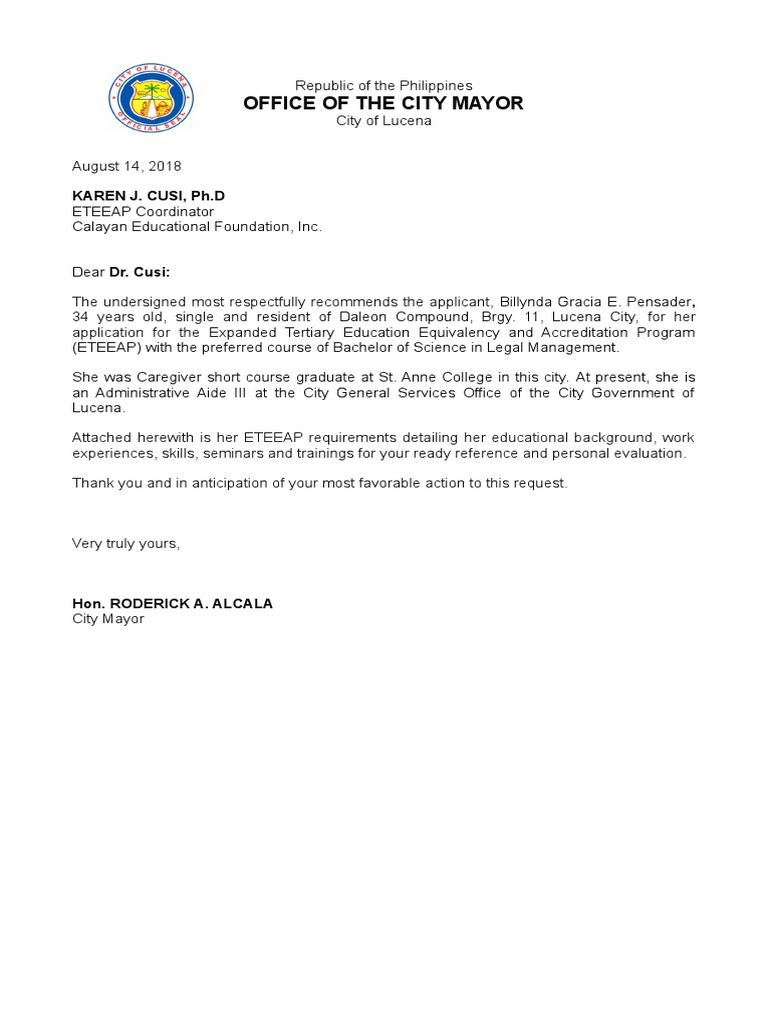 Recommendation for ETEEAP Applicant | PDF | Titles | Academia