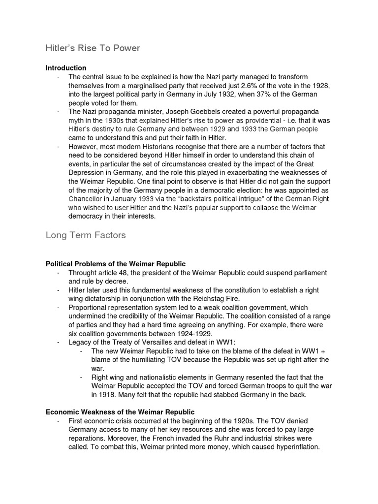 Hitler Rise To Power | PDF | Weimar Republic | Nazi Germany