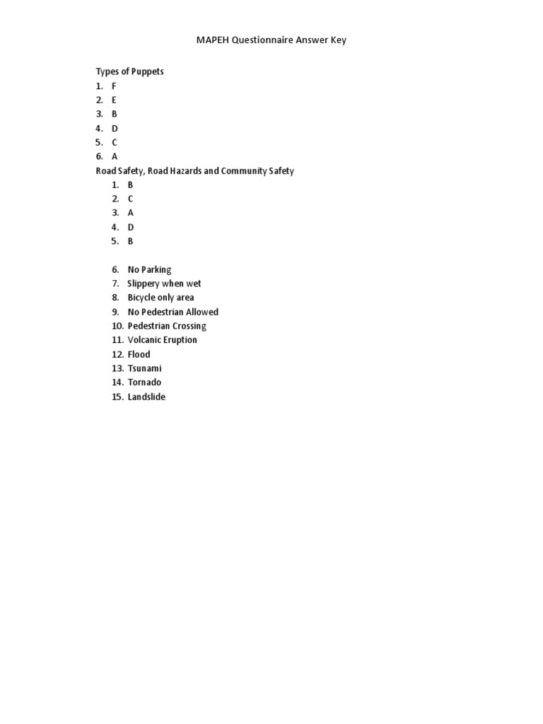 Answer Key For MAPEH | PDF