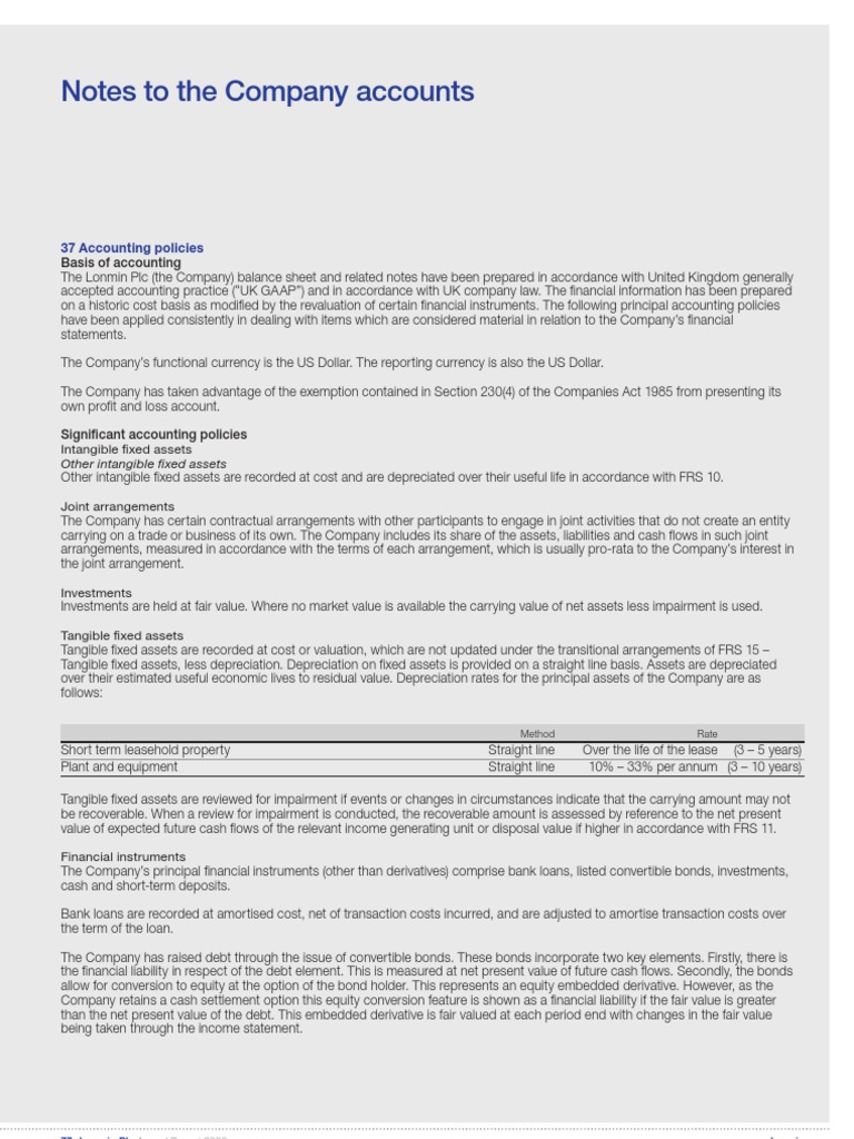 Notes To The Company Accounts: 37 Accounting Policies | PDF | Book ...