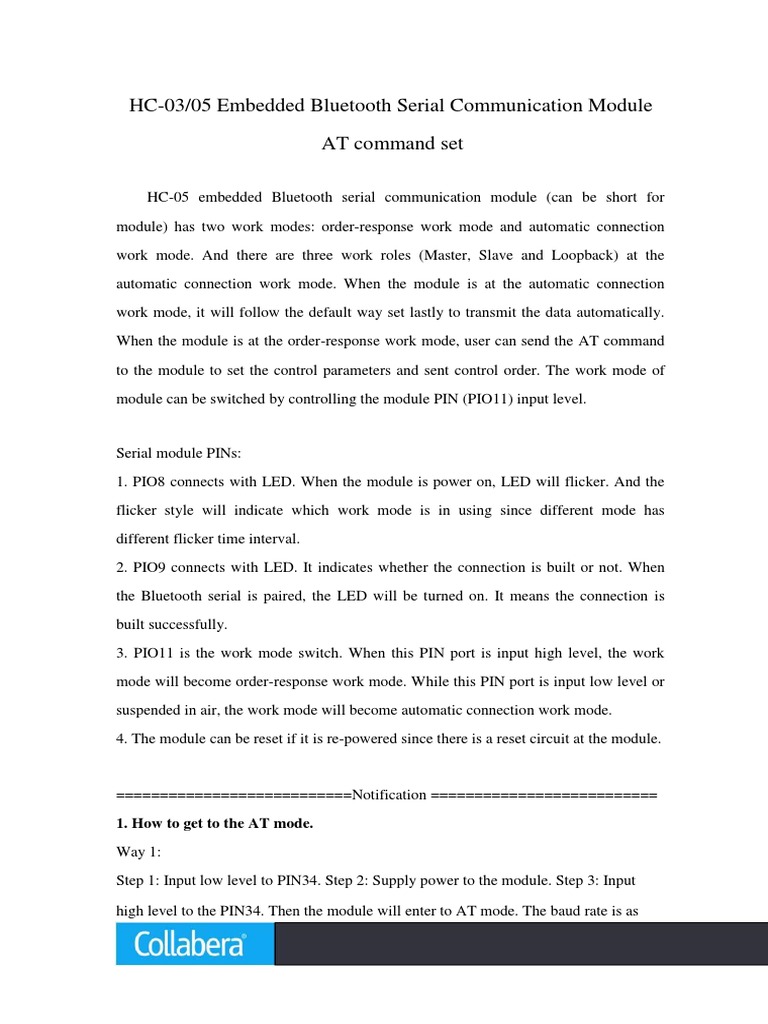 At Commands BT HC05 | PDF | Bluetooth | Parameter (Computer Programming)