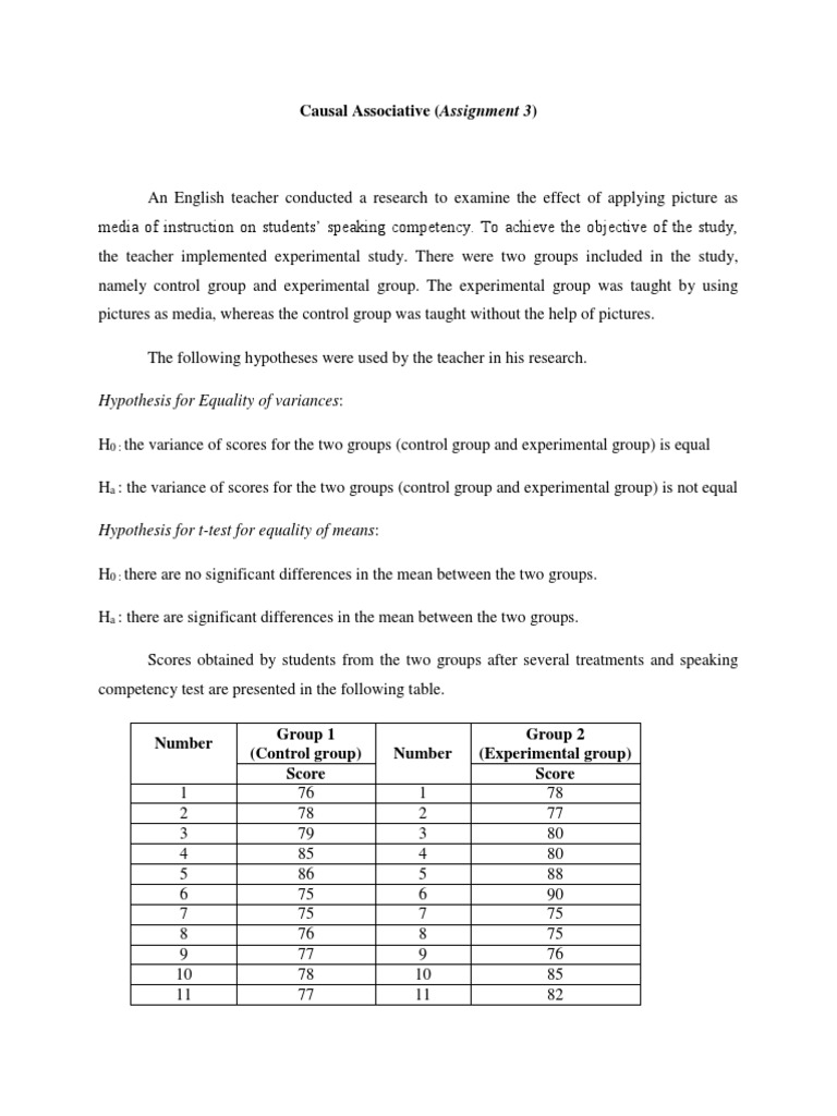 Causal Associative (Assignment 3) : Hypothesis For Equality of ...