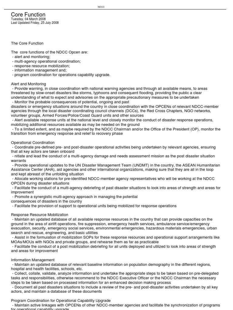 NDCC Core Function | PDF | Emergency | Emergency Management