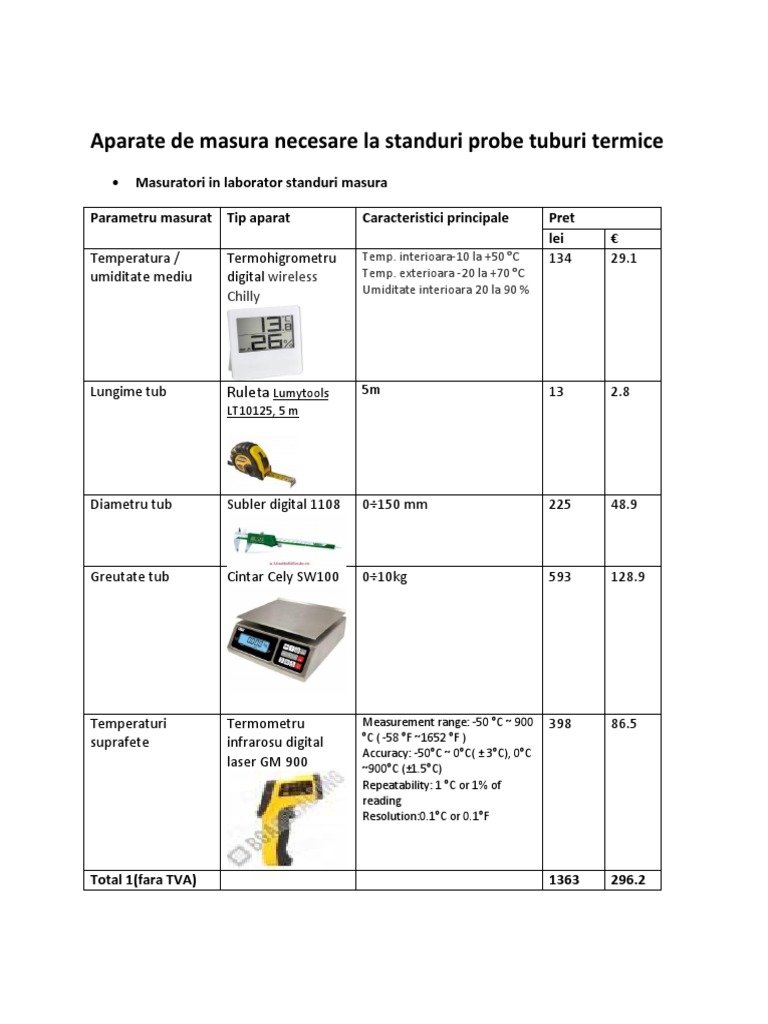 Aparate de Masura Necesare La Standuri Probe Tuburi Termice | PDF