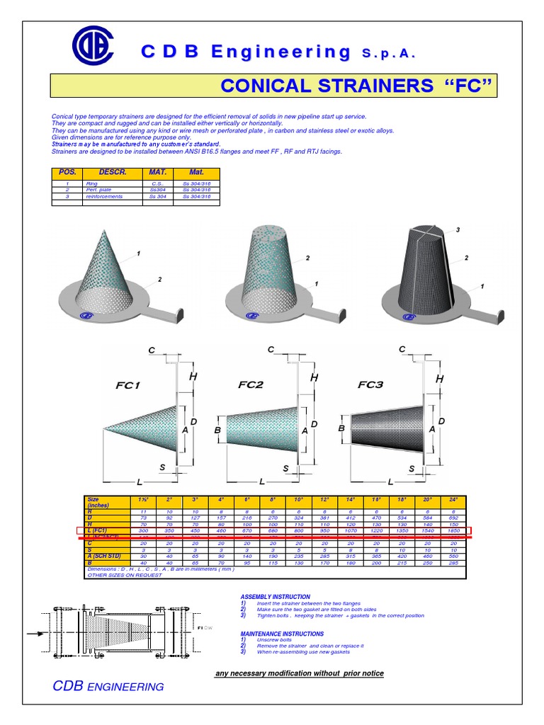 Conical Strainer Specifications and Use | PDF | Mechanical Engineering ...