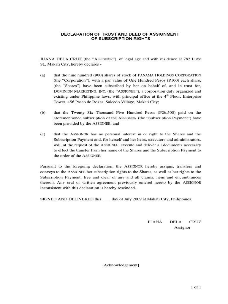 Trust Declaration and Assignment Deed | PDF