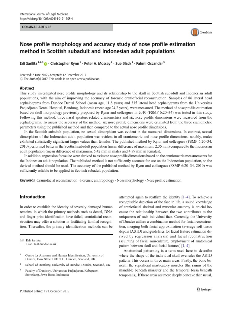 Nose Profile Morphology and Accuracy Study of Nose Profile Estimation ...