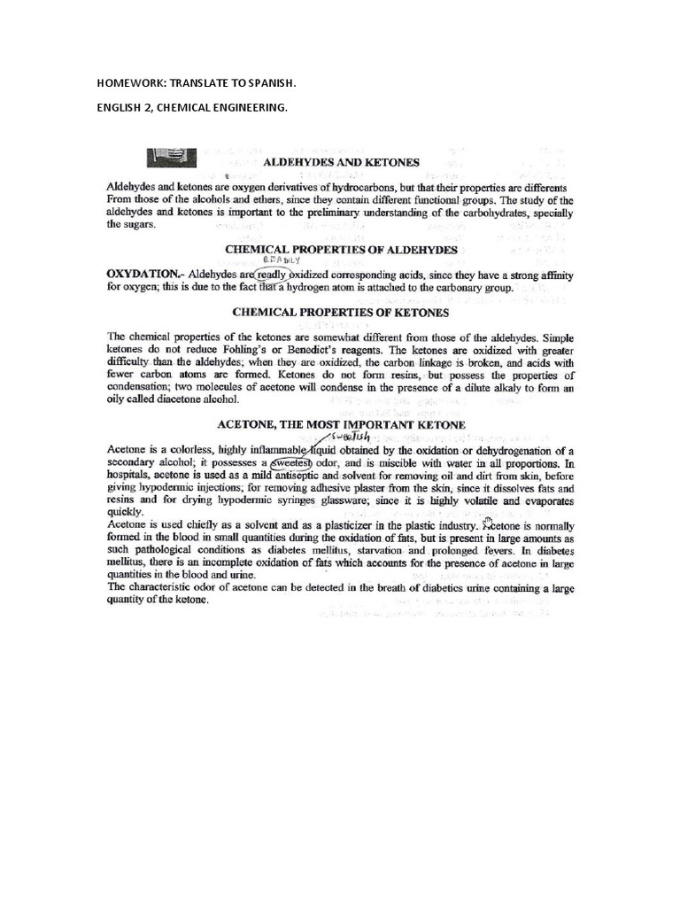 Homework: Translate To Spanish. English 2, Chemical Engineering | PDF